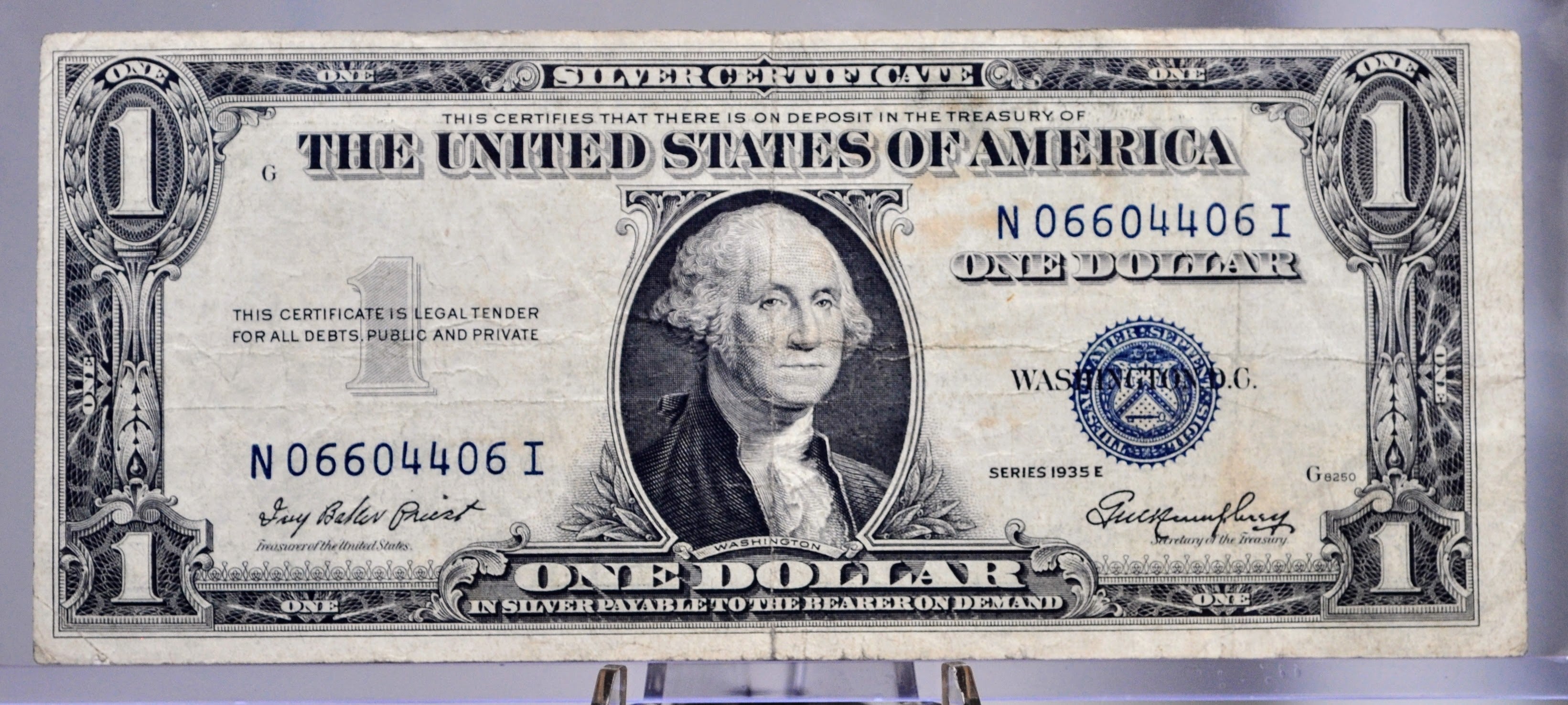 1935 E Silver Certificate 1 Dollar Note - Fancy Trinary Serial Number ...