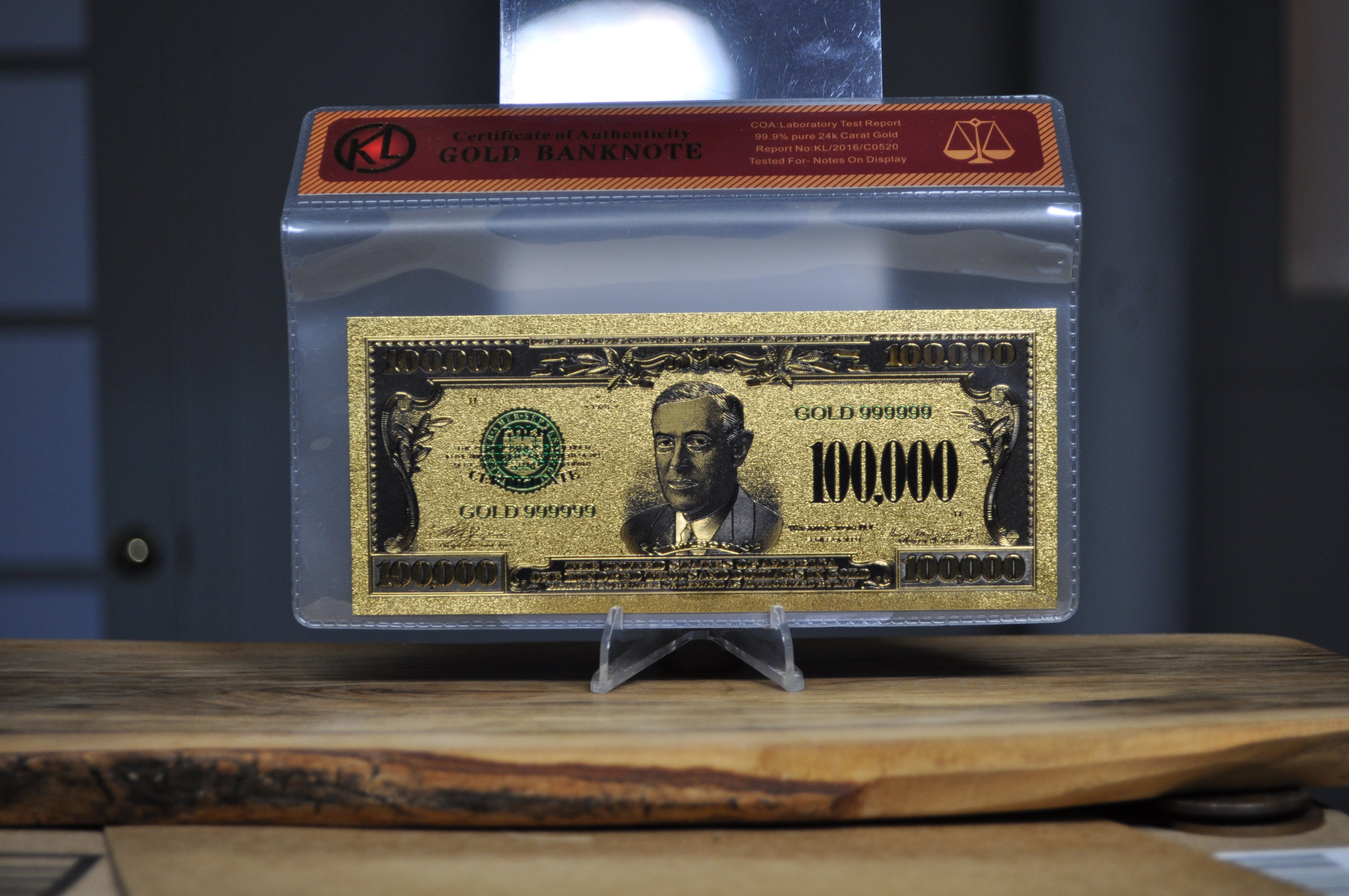 Wilson 100,000 Dollar 24K Gold Bank note – Treasure Hunter Co