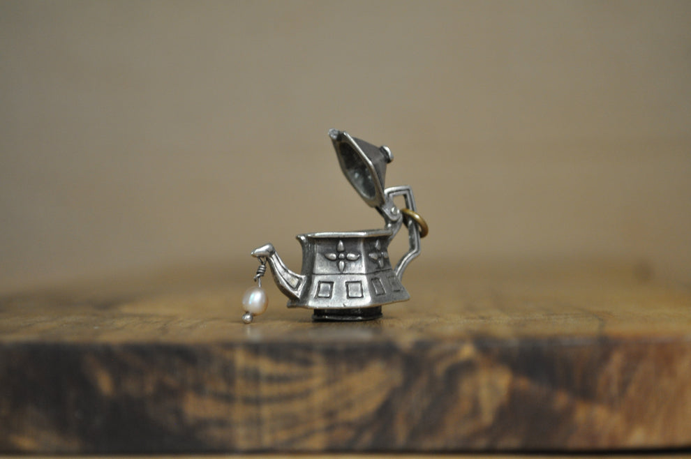Vintage Sterling Silver Articulating Teapot with Pearl Charm - Stamped ...