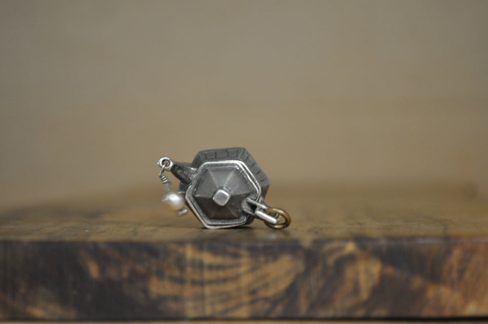 Vintage Sterling Silver Articulating Teapot with Pearl Charm - Stamped ...