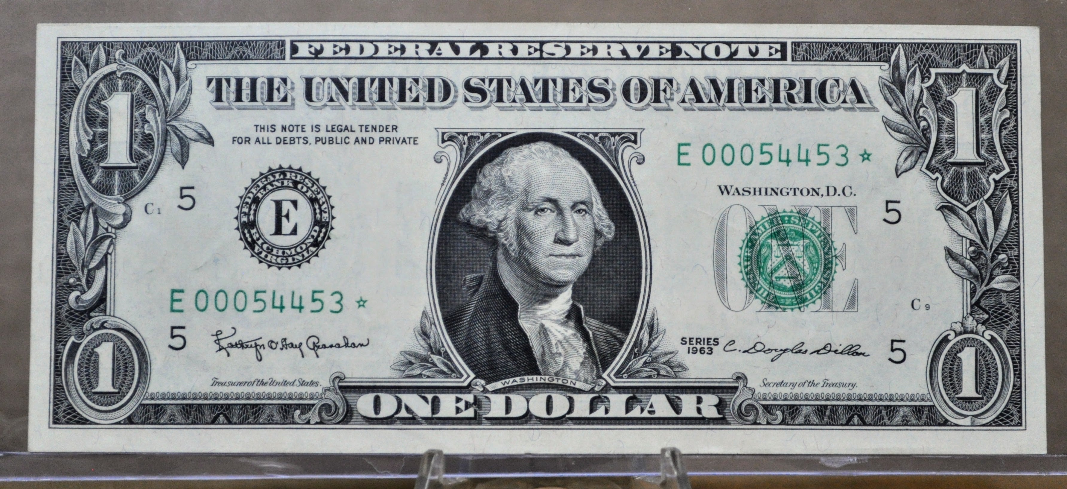 1963 Federal Reserve 1 Dollar Low Serial Number STAR NOTE - Richmond ...