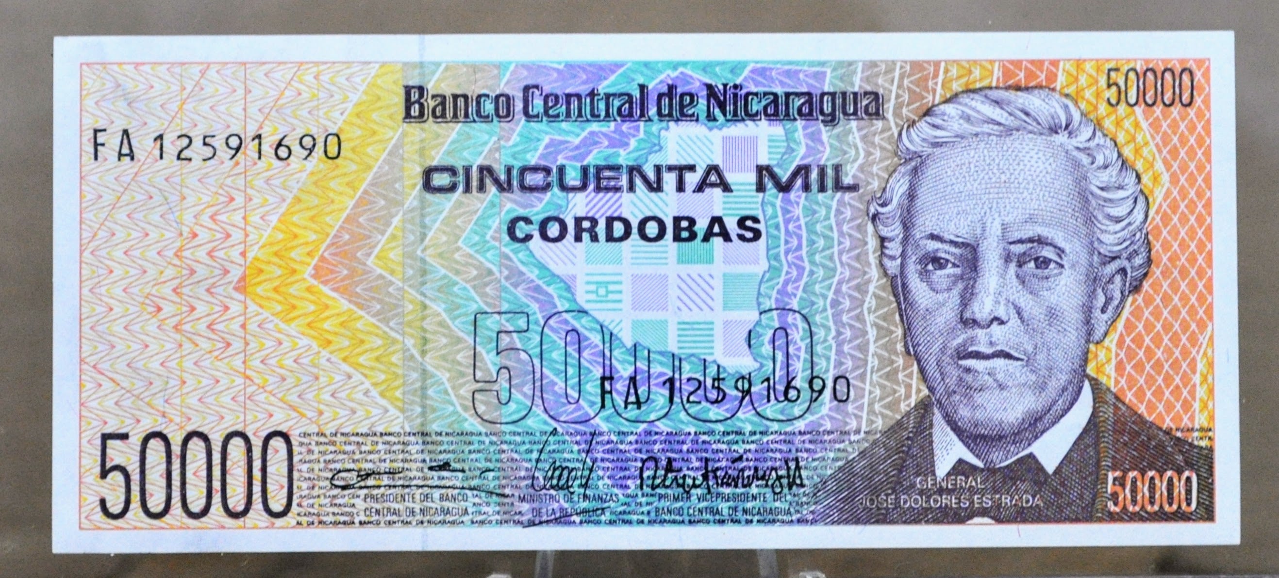 1989 Central Bank of Nicaragua 50,000 Cordobas Note - Emergency Inflat ...