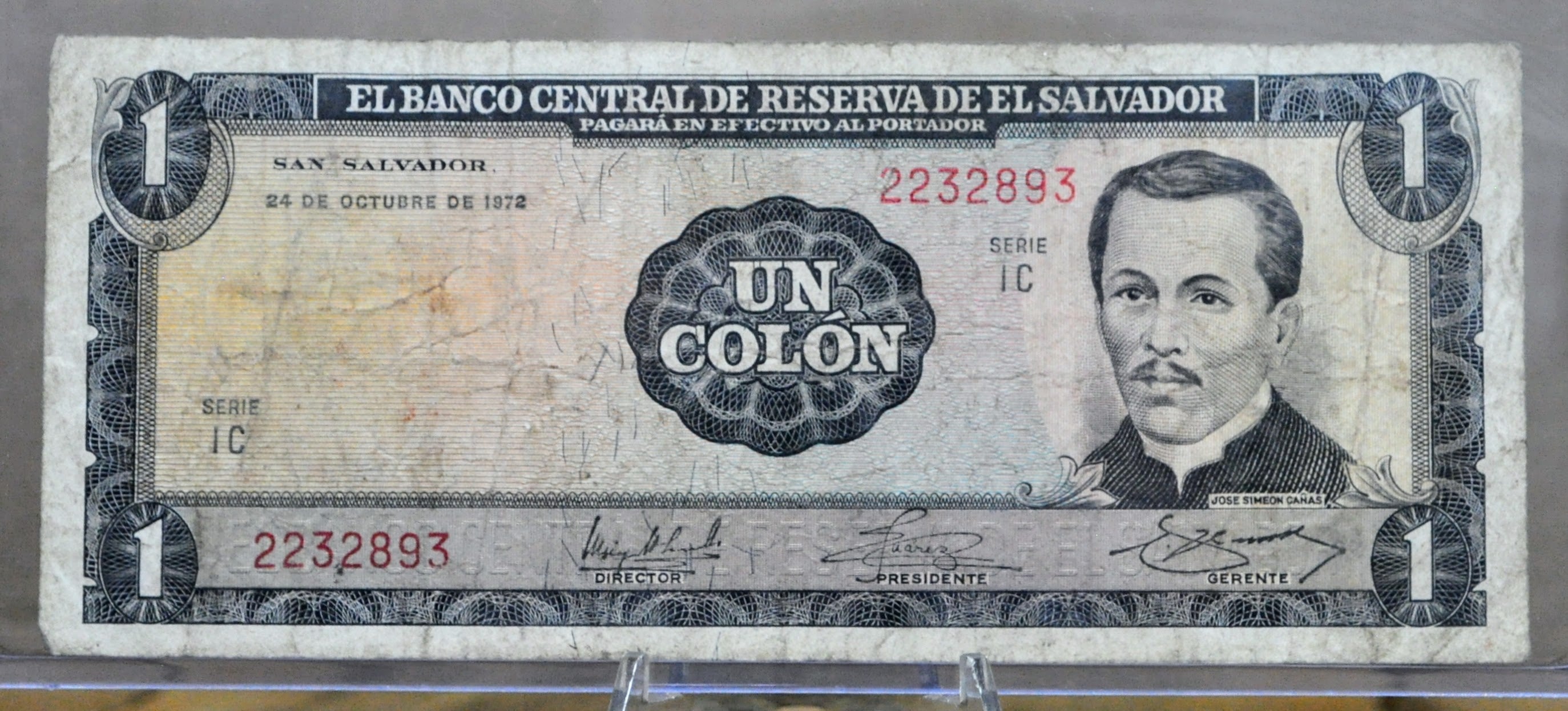 1972 El Salvador 1 Colon Note - Series IC, Reverse Dated Feb 17th 1975 ...