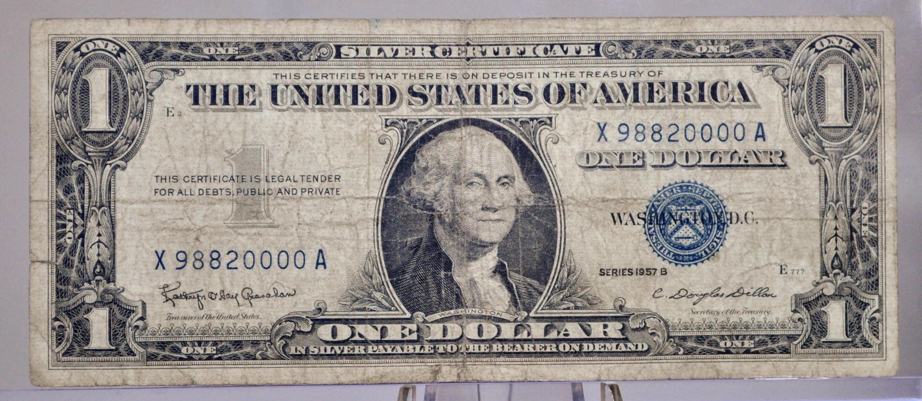 1957 1 Dollar Fancy Solid Repeater Serial Number - 98820000 - 1957B On ...